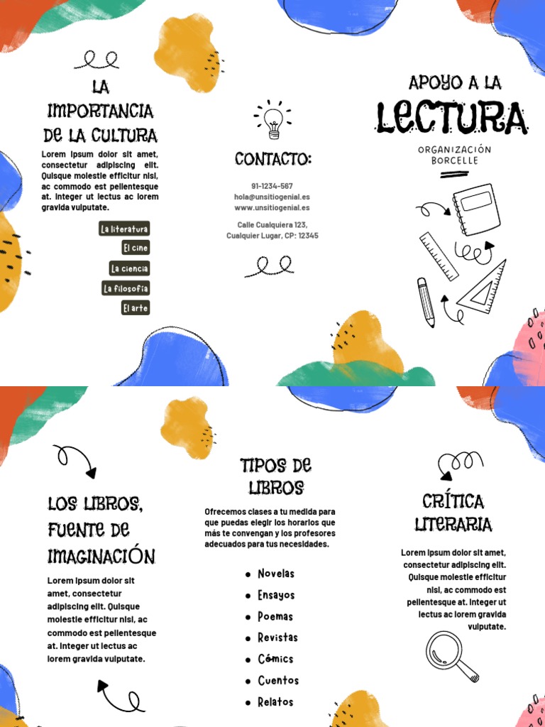 Folleto Tríptico Campaña Informativa de Fomento de La Lectura Colorido ...