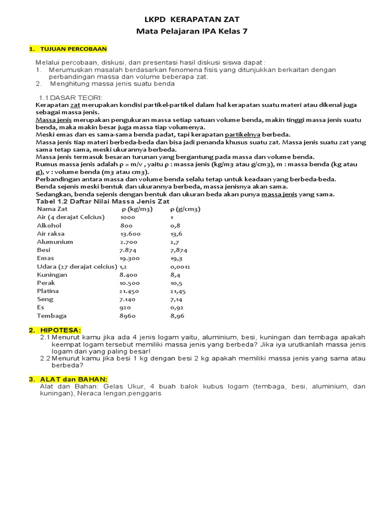 LKPD Kerapatan Zat | PDF