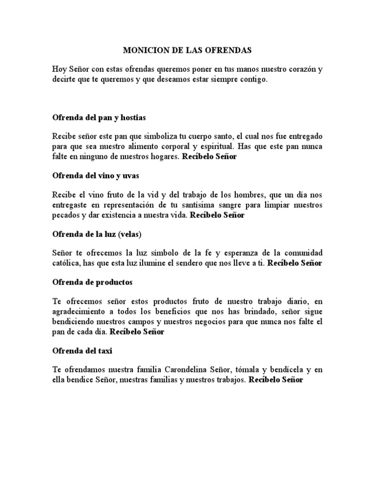 Monicion de Las Ofrendas | PDF