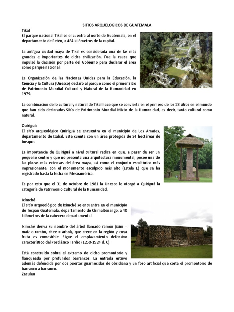 Sitios Arqueológicos de Guatemala | PDF