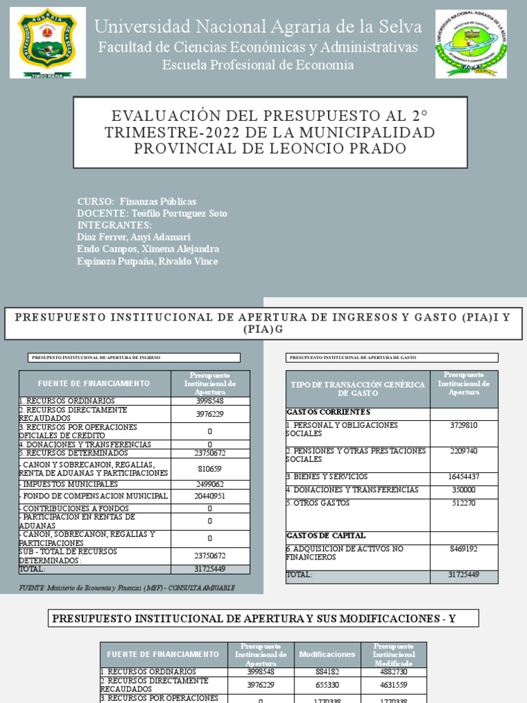 Evaluacin Del PIA (I-G) MPLP | PDF | Presupuesto | Impuestos