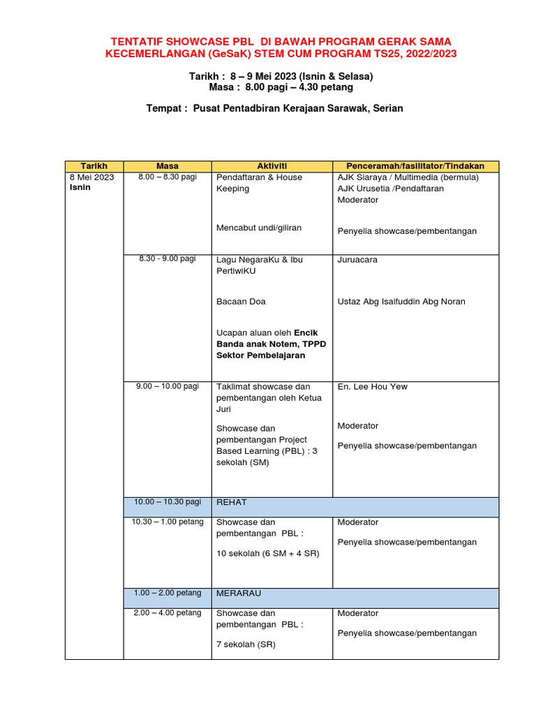 jadual tentatif | PDF