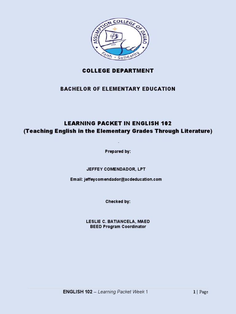 English 102 K-12 Literature Learning Packet | PDF | Cognition ...