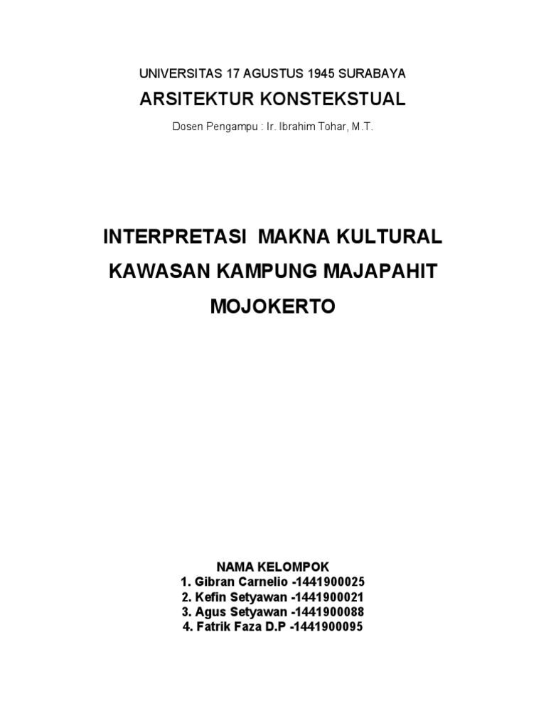 Interpretasi Makna Kultural Kawasan Kampung Majapahit Mojokerto | PDF ...