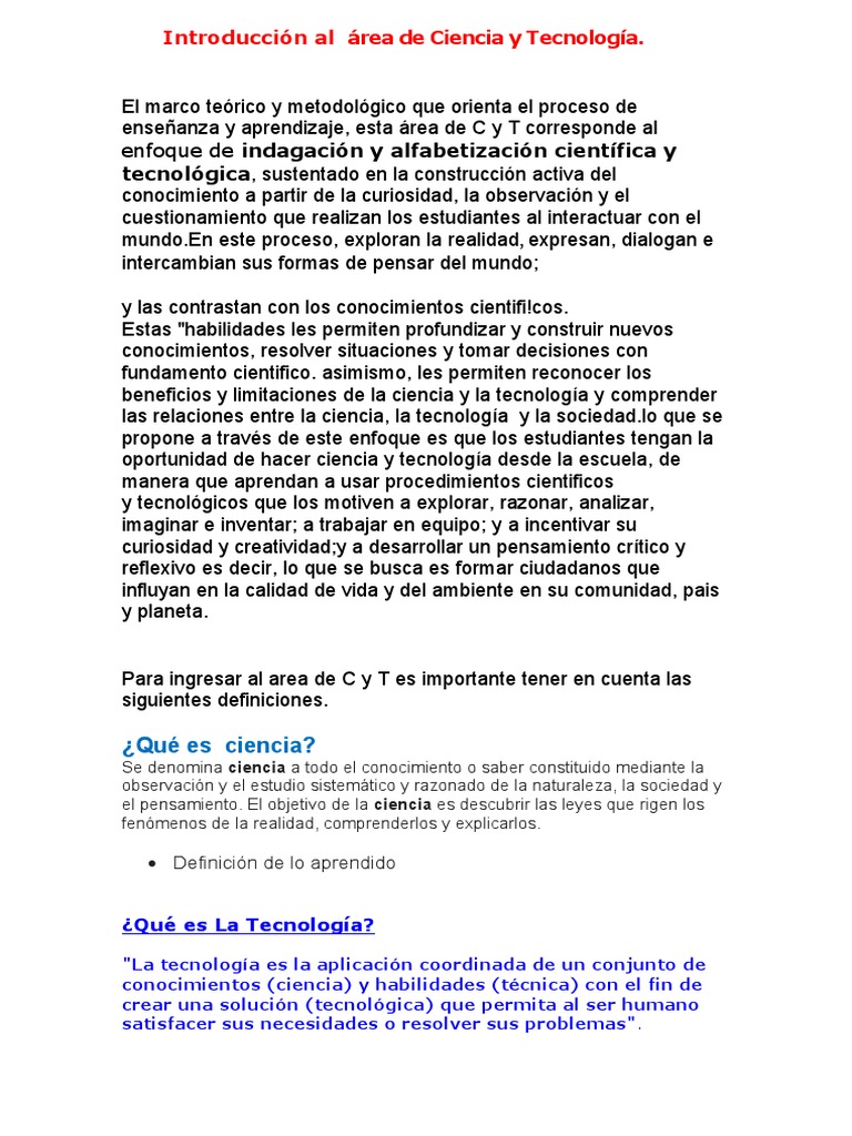 Contenidos Del Area de Cyt | PDF