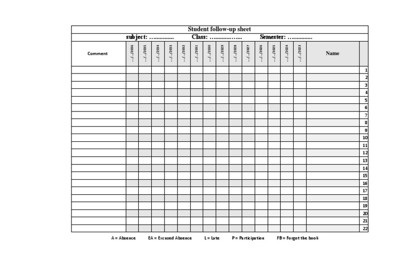 student follow-up sheet | PDF