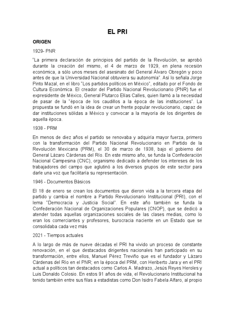 El Pri | PDF | Partido Revolucionario Institucional | México