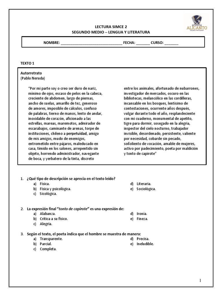 2 - Lecturas SIMCE 2DO MEDIO 2 - 2023 COLEGIO ALICANTO | PDF