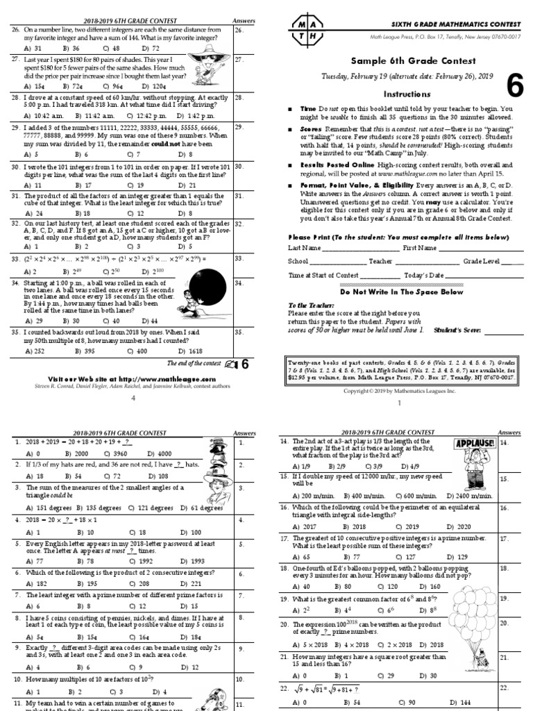 Grade 6 2018-19 Contest | PDF