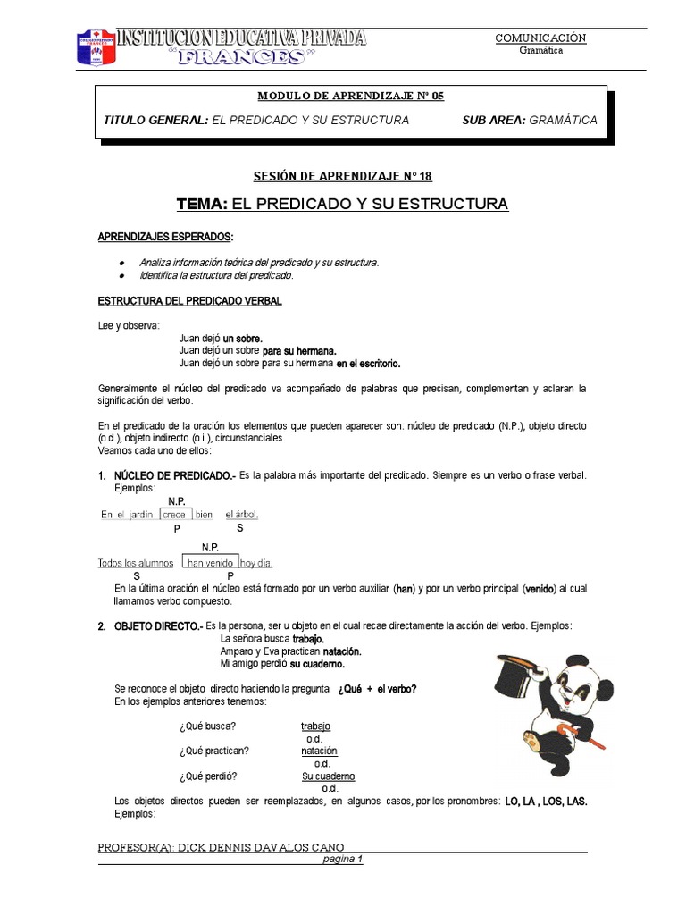 Gramatica 1ro | PDF | Verbo | Predicado (Gramática)