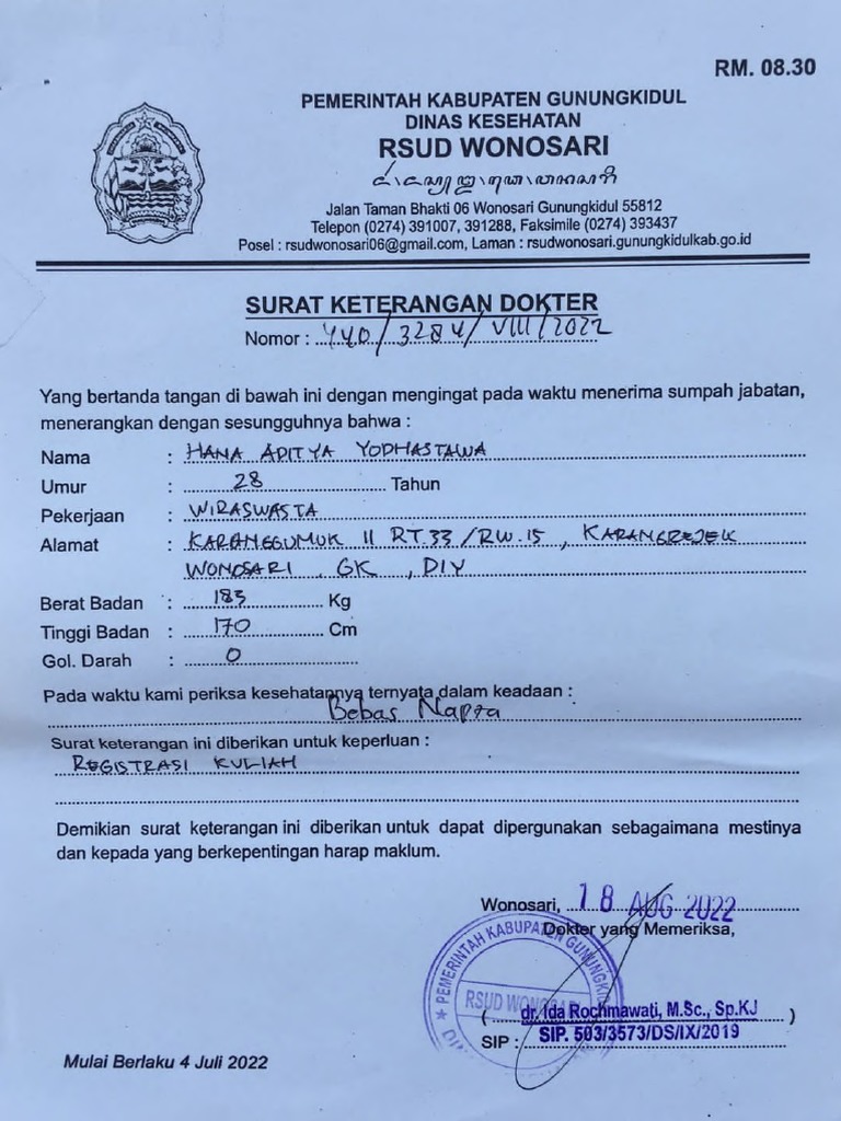 Surat Keterangan Sehat RSUD | PDF