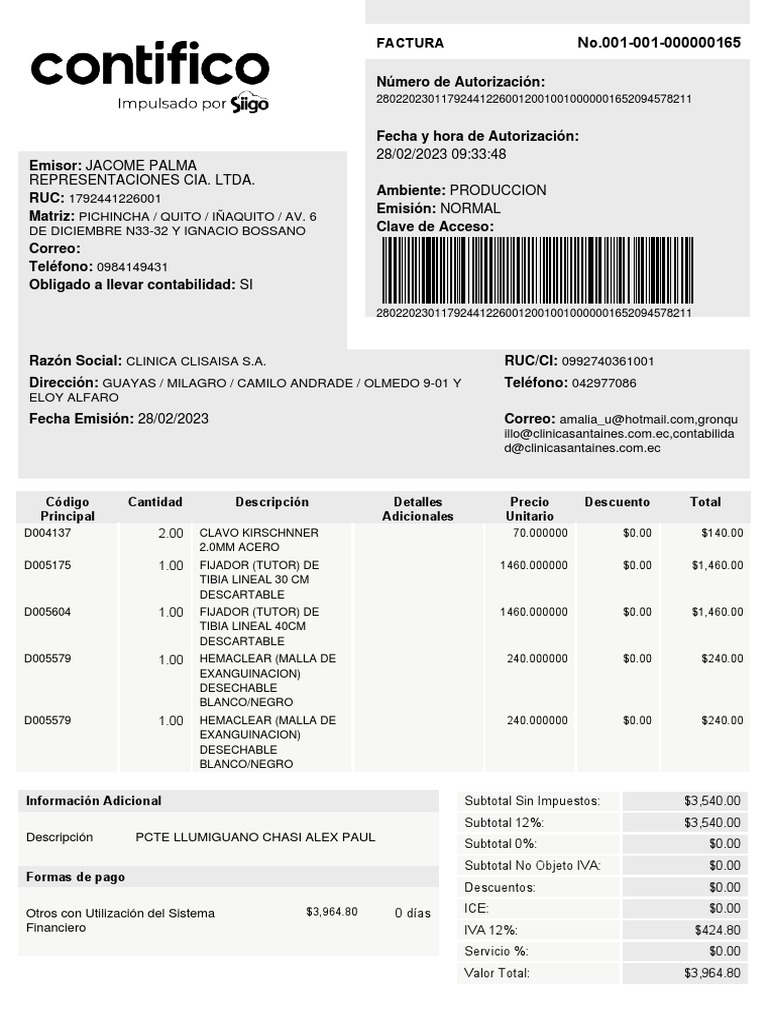 Factura de Malla de Exanguinación | PDF | Dinero | Contabilidad