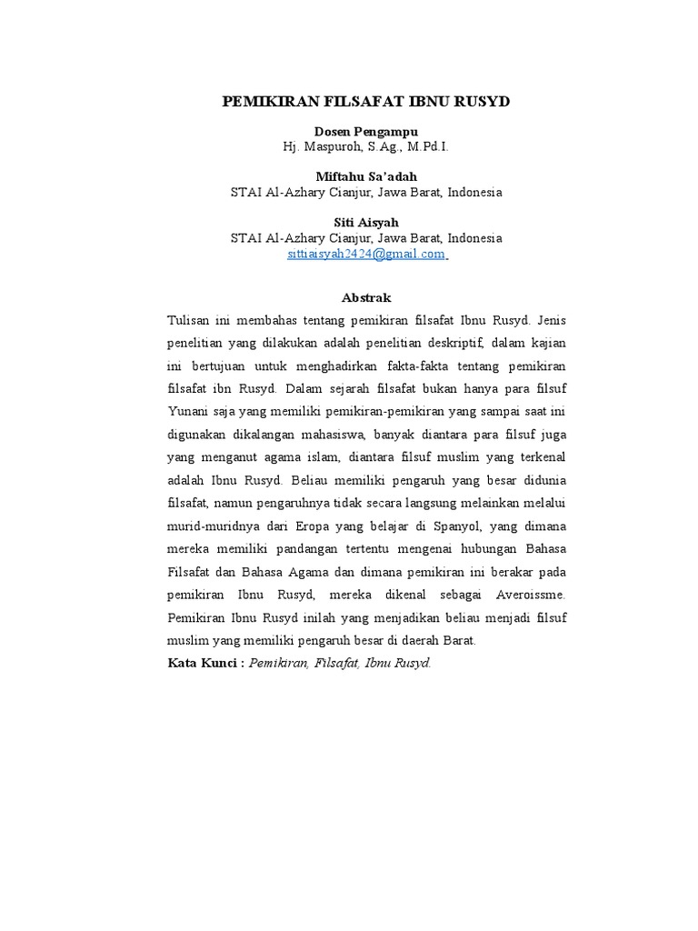 Pemikiran Filsafat Ibnu Rusyd | PDF