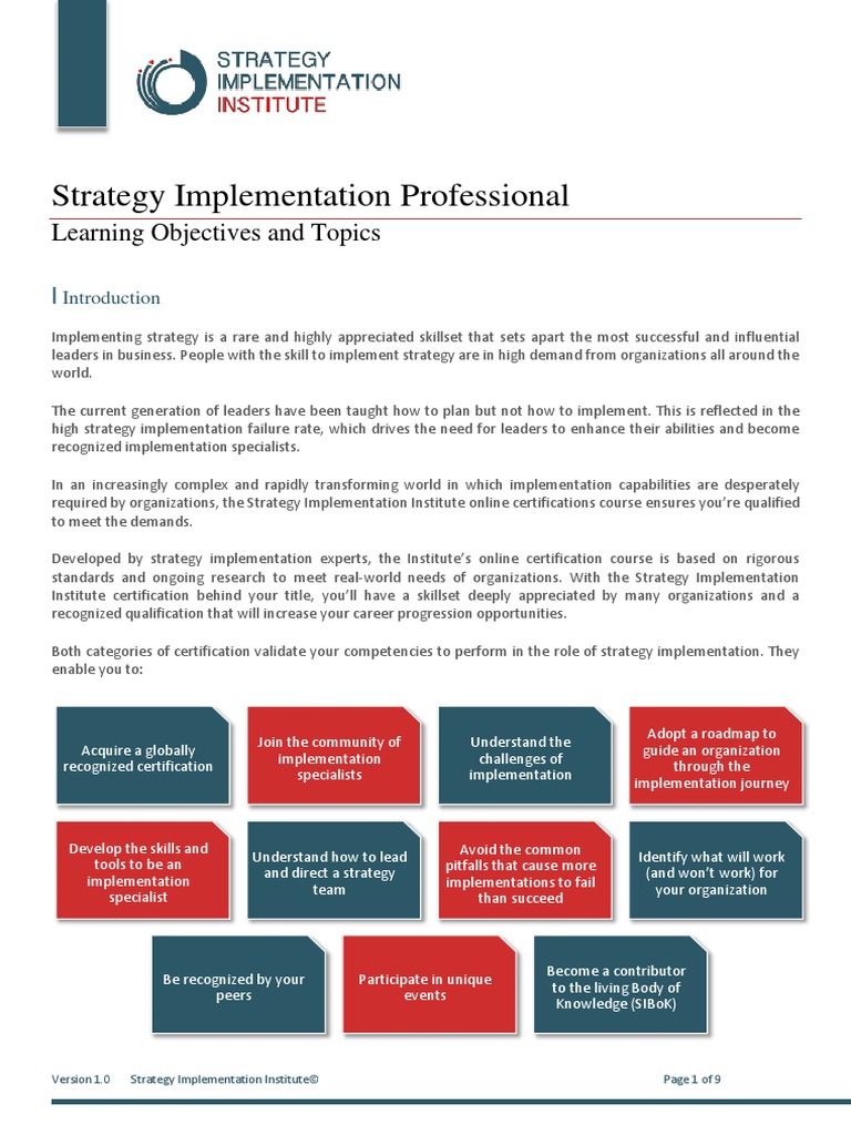 Strategy Implementation Certification Guide | PDF | Leadership ...