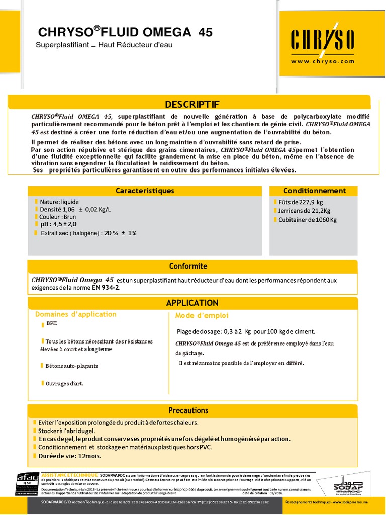 FT Chryso Fluid Omega 45 | PDF | Béton