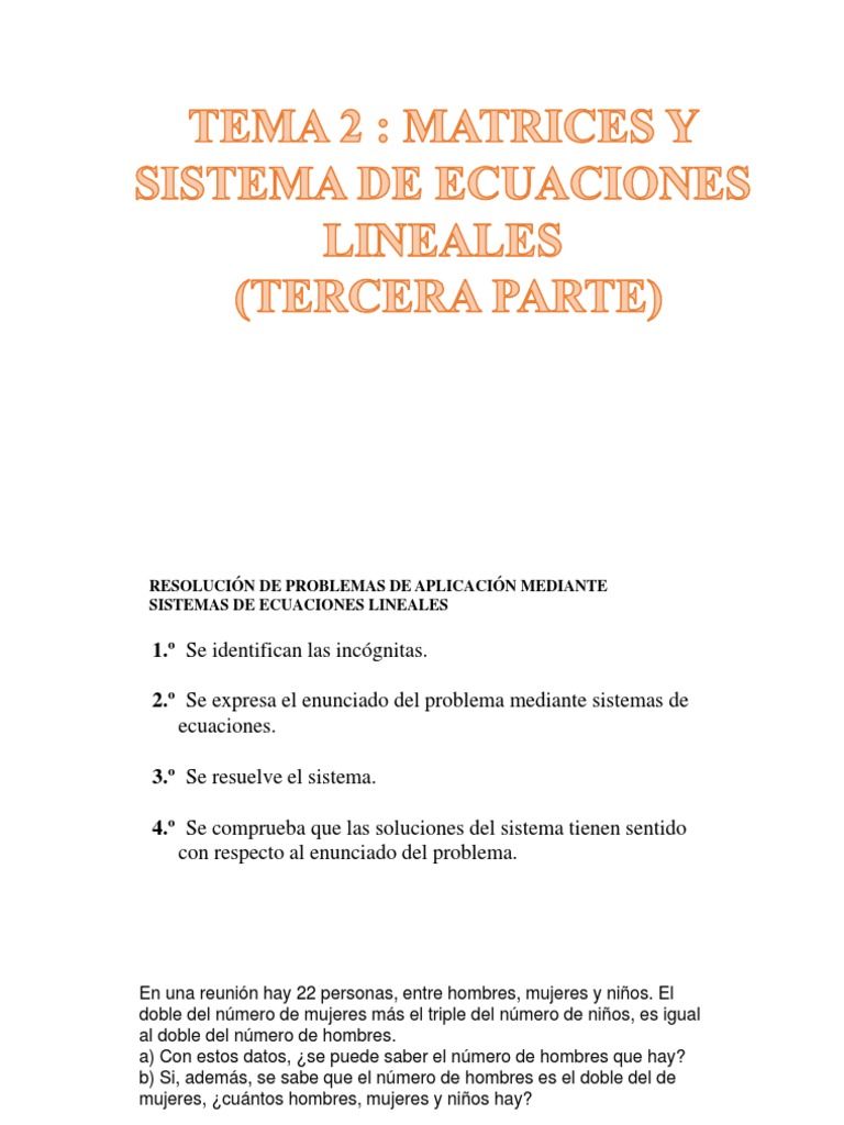 Matrices y Sistema de Ecuaciones Lineales Tercera Parte | PDF | Matriz (Matemáticas) | Álgebra ...