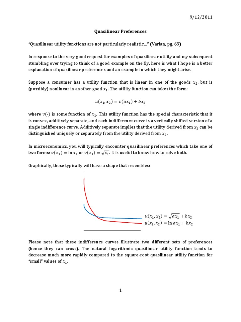 Quasi Linear Preferences | PDF | Utility | Economic Theories Quasi Linear Preferences | PDF | Utility | Economic Theories