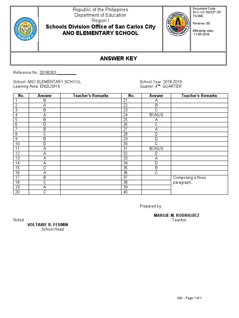 English ANSwer Key | PDF