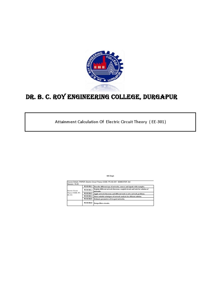 Dr. B. C. Roy Engineering College, Durgapur: Attainment Calculation of Electric Circuit Theory ...