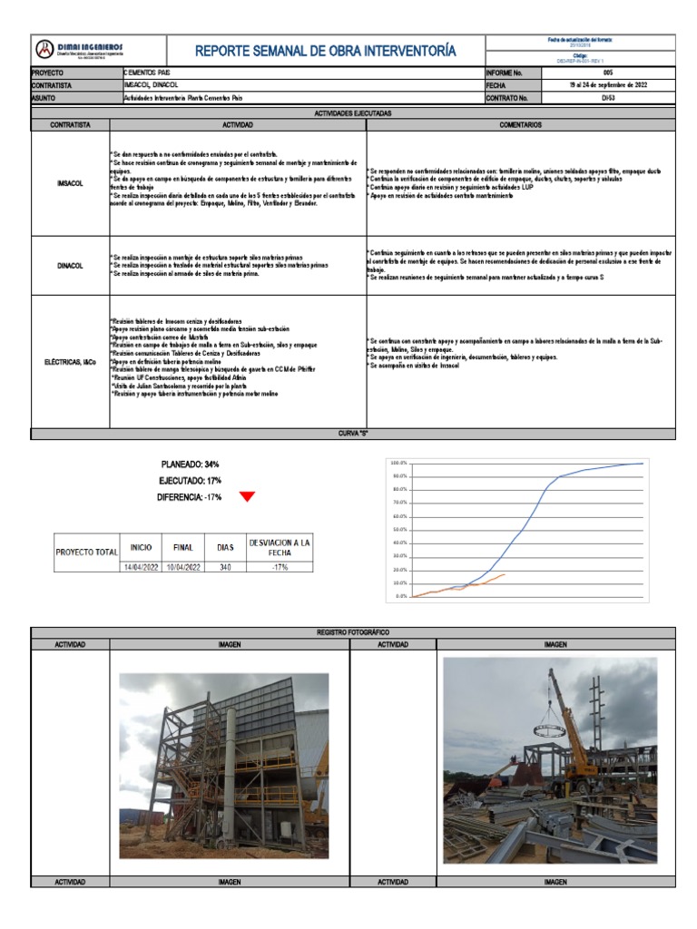 Informe Semanal Interventoría Cementos País | PDF