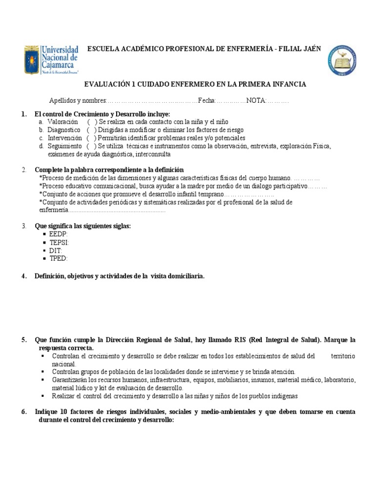 EV 1 Cuidado Enf 1ra Infancia | PDF | Enfermería | Infancia