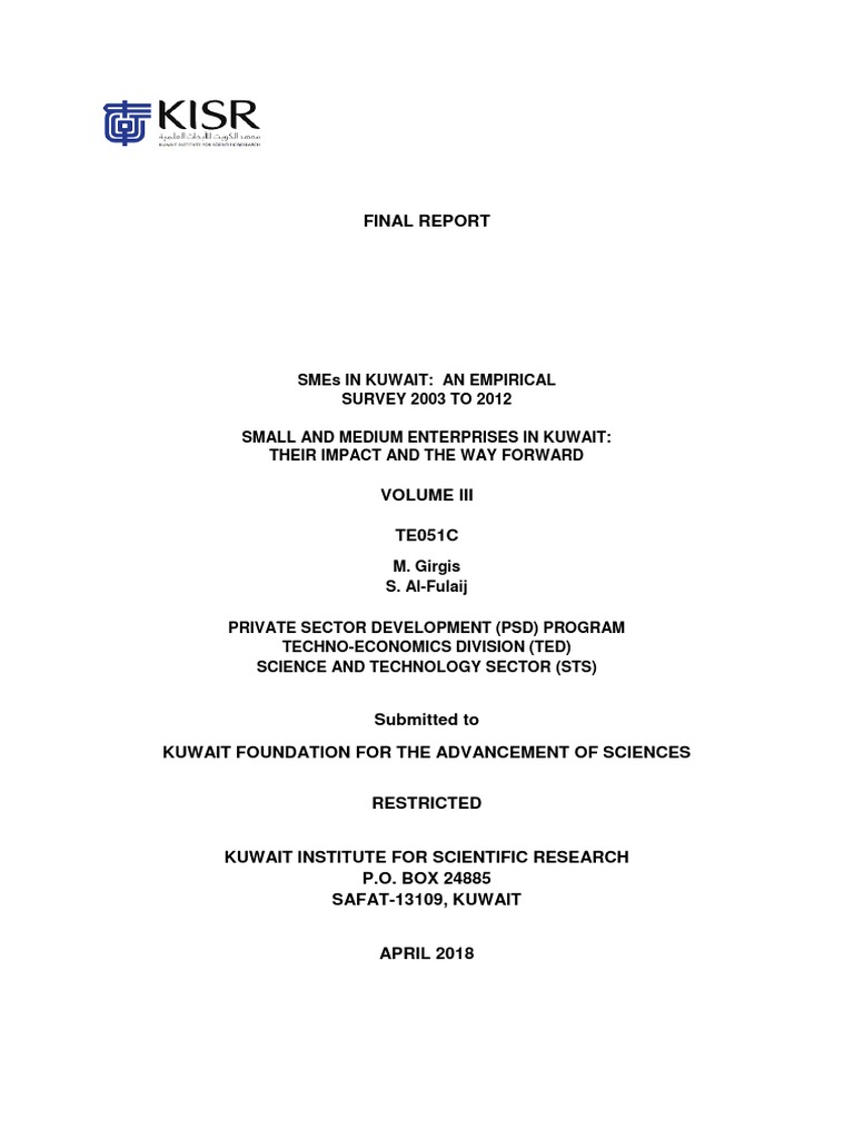 Small and Medium Enterprises in Kuwait - Report Vol III | PDF