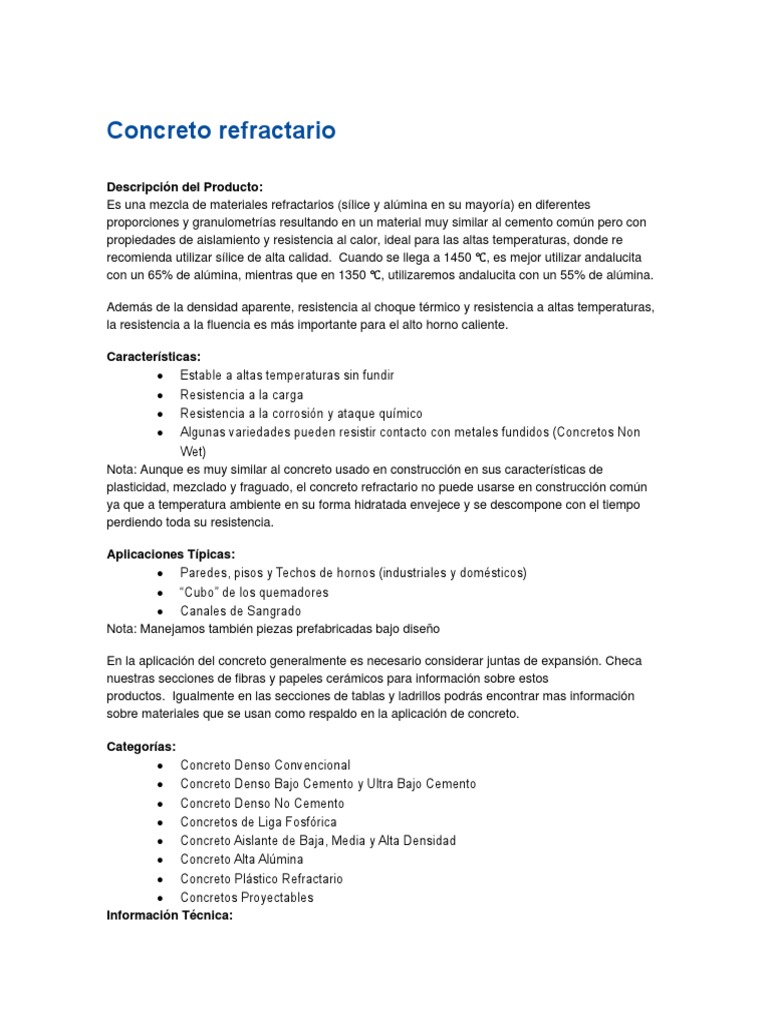 Concreto Refractario | PDF