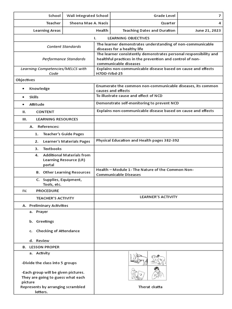 lesson plan draft q4 health 7 | PDF | Learning | Teachers