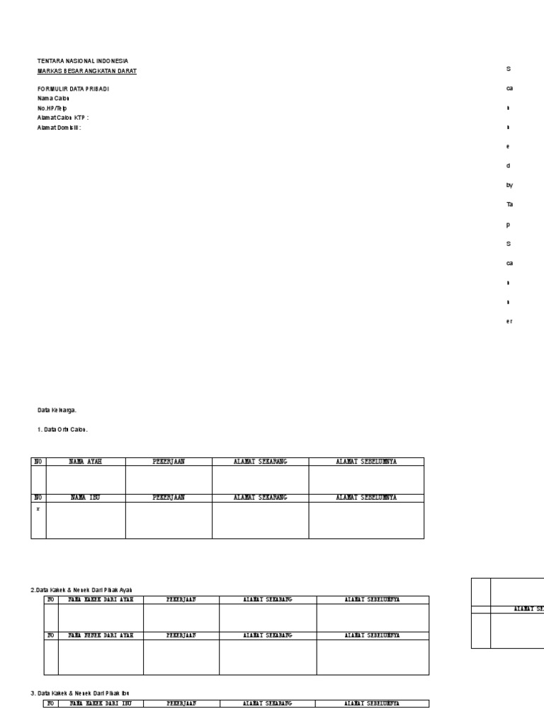 Formulir Data Pribadi TNI | PDF