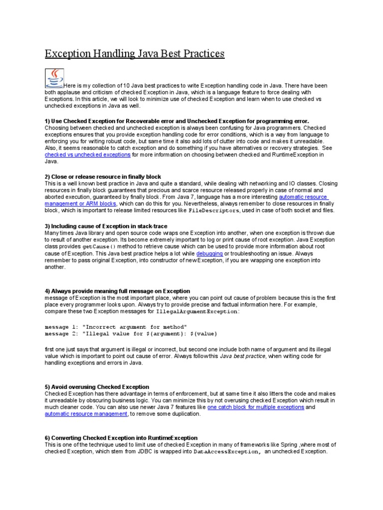 Exception Handling In Java Pdf Java Programming Language Software Development