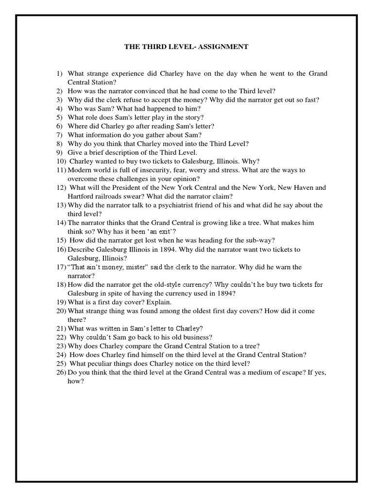 12 English-The Third Level - Assignment | PDF