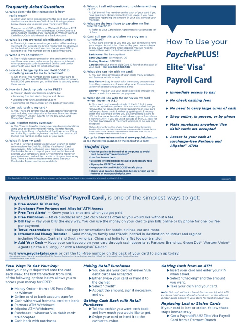 Paychekplus Elite Visa Payroll Card | Visa Inc. | Debit Card