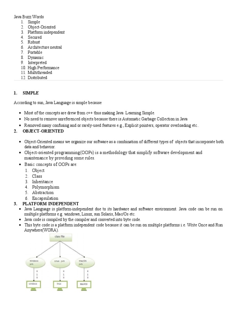 Java Buzz Words | PDF | Java (Programming Language) | Cross Platform Software