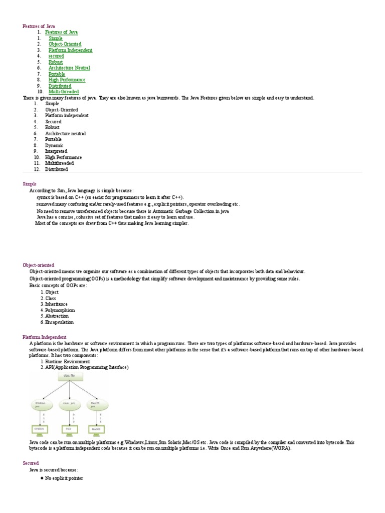 Features of Java | PDF | Java (Programming Language) | Java Virtual Machine
