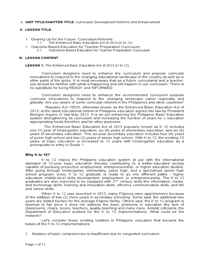 Curriculum Development Reforms and Enhancement | PDF | Educational ...