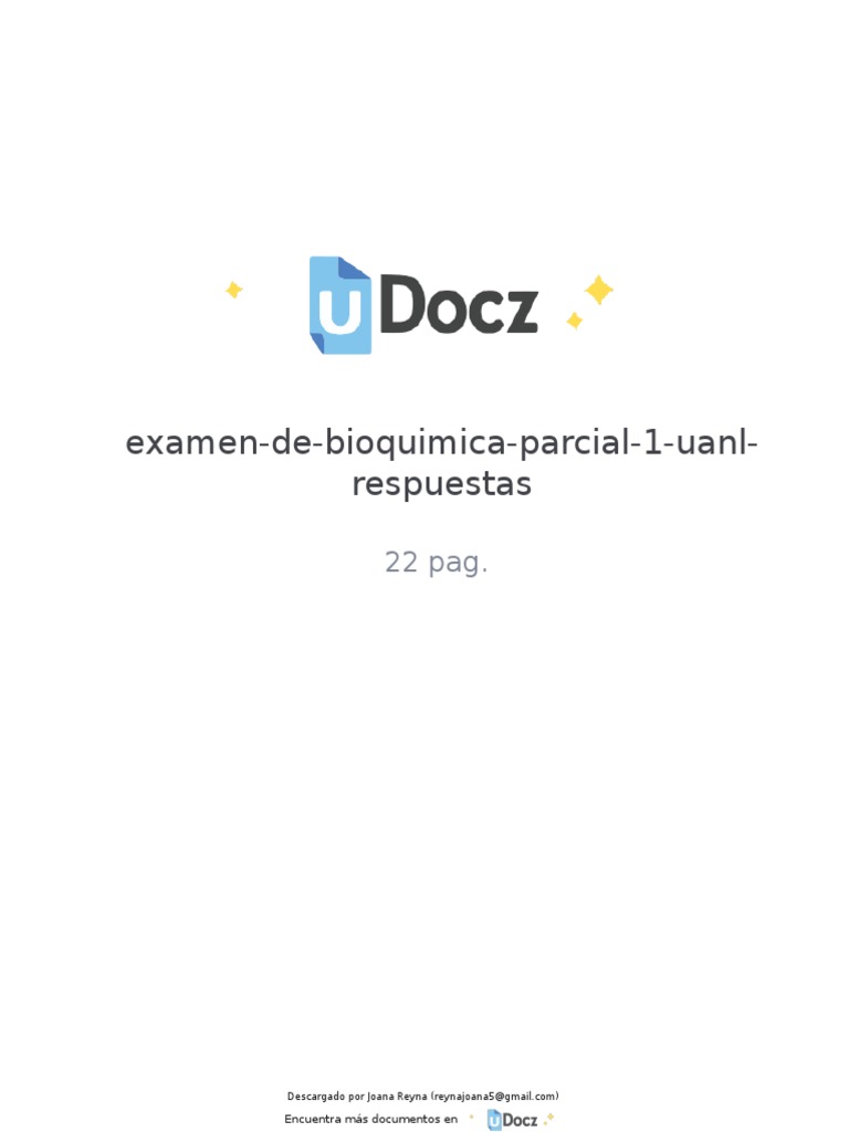 Examen de Bioquimica Parcial 1 Uanl Respuestas 158689 Downloable 997314 ...