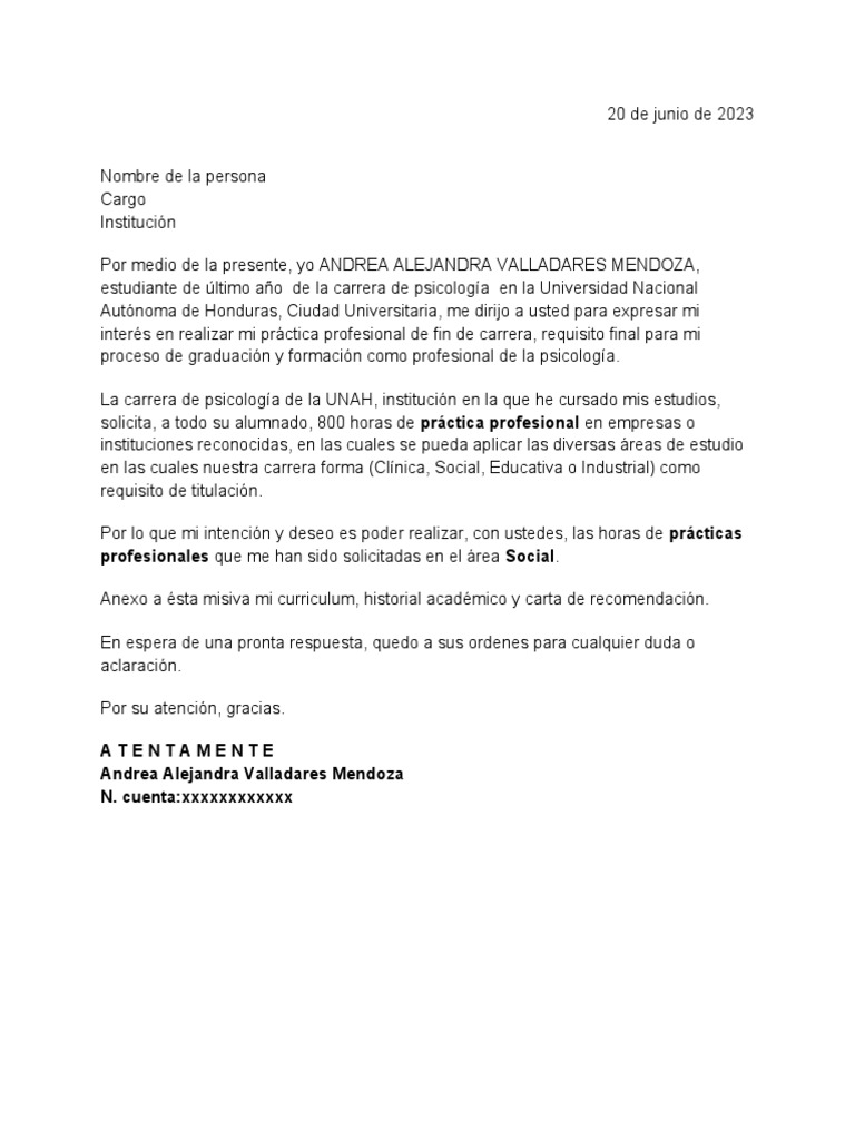 Formato solicitud de practica profesional | PDF