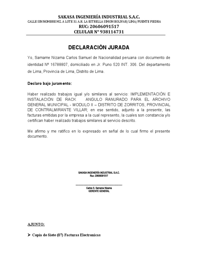 Declaracion Jurada | PDF