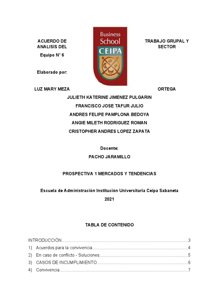 Acuerdo de Trabajo Grupal y Analisis Del Sector | PDF Acuerdo de Trabajo Grupal y Analisis Del Sector | PDF