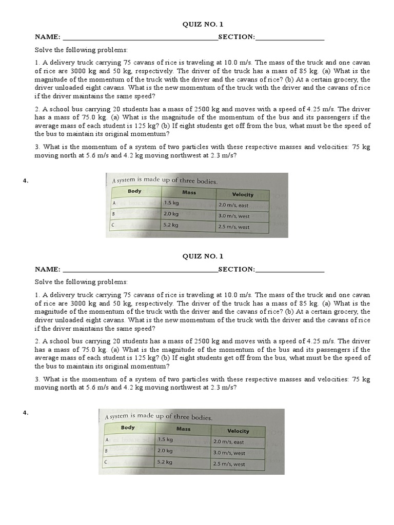 QUIZ NO. 1 momentum | PDF