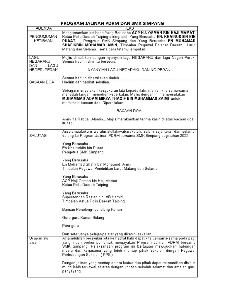 Program Jalinan PDRM-SMK Simpang | PDF