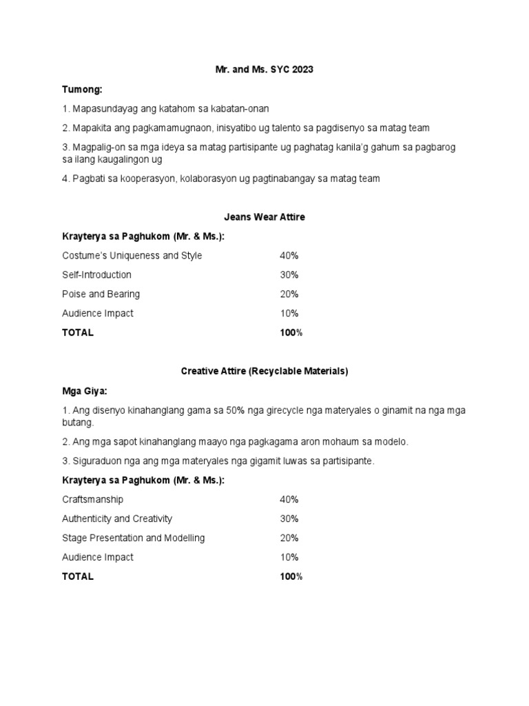 MR and Ms SYC Criteria and Mechanics | PDF
