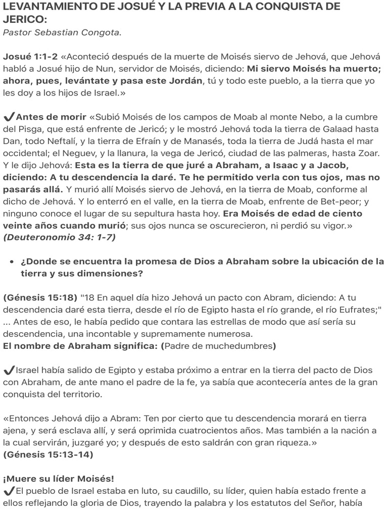 Levantamiento de Josué y La Previa A La Conquista de Jerico: PDF | PDF