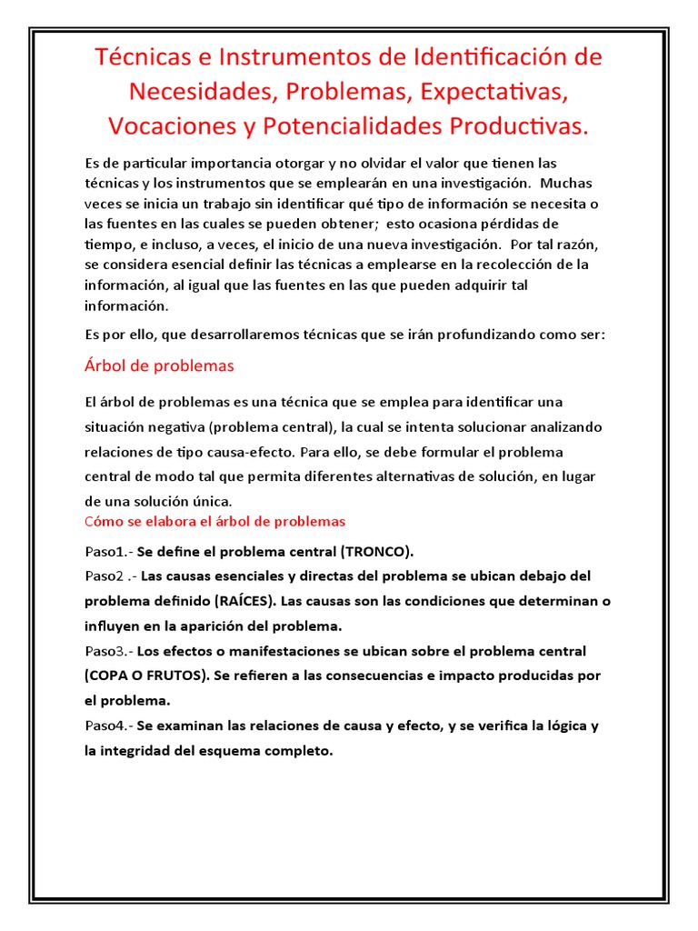 Técnicas e Instrumentos de Identificación de Necesidades | PDF