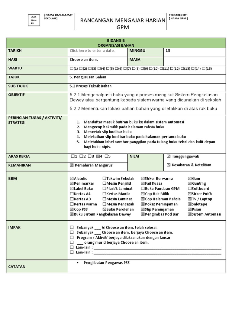 RPH Proses Teknik Automasi Bidang B - Organisasi Bahan | PDF