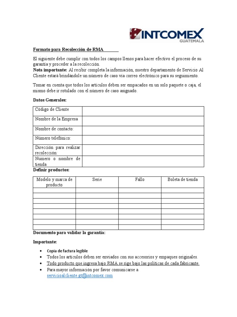 Formato para Recolección de RMA (1) | PDF