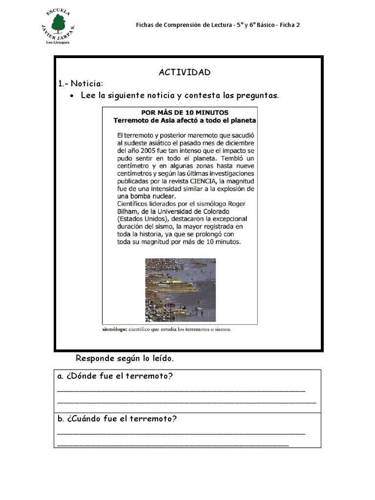 Ficha 5 Comprension Lectora 5 y 6 | PDF