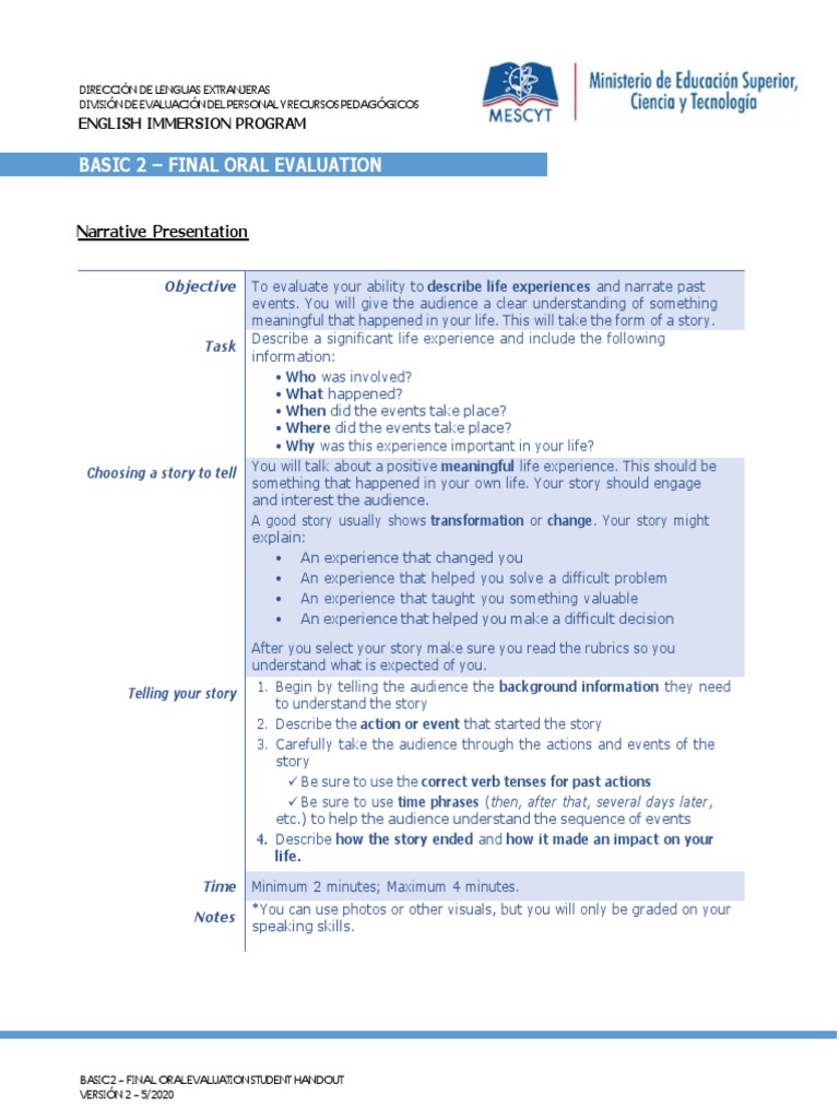 BASIC 2 - Final Oral Eval_Student Handout | PDF