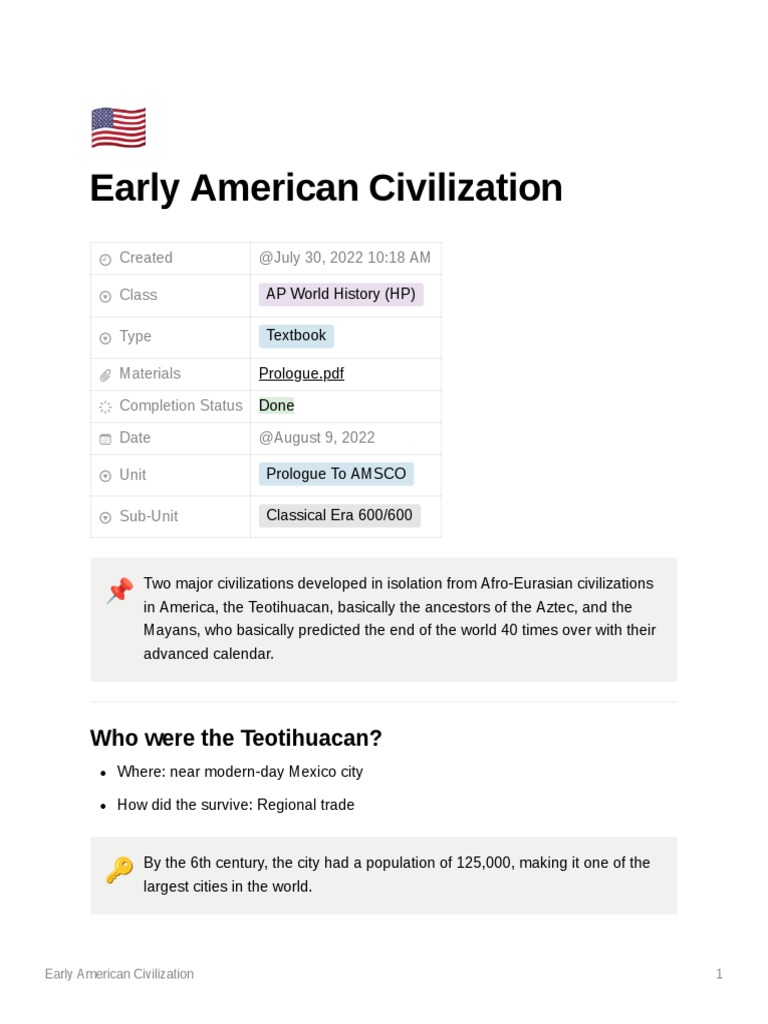 AP World Early American Civilization AMSCO Notes | PDF