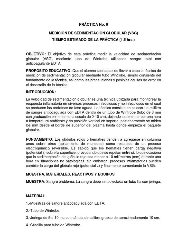 Medición de VSG con Tubo de Wintrobe | PDF | Ciencia y matemáticas